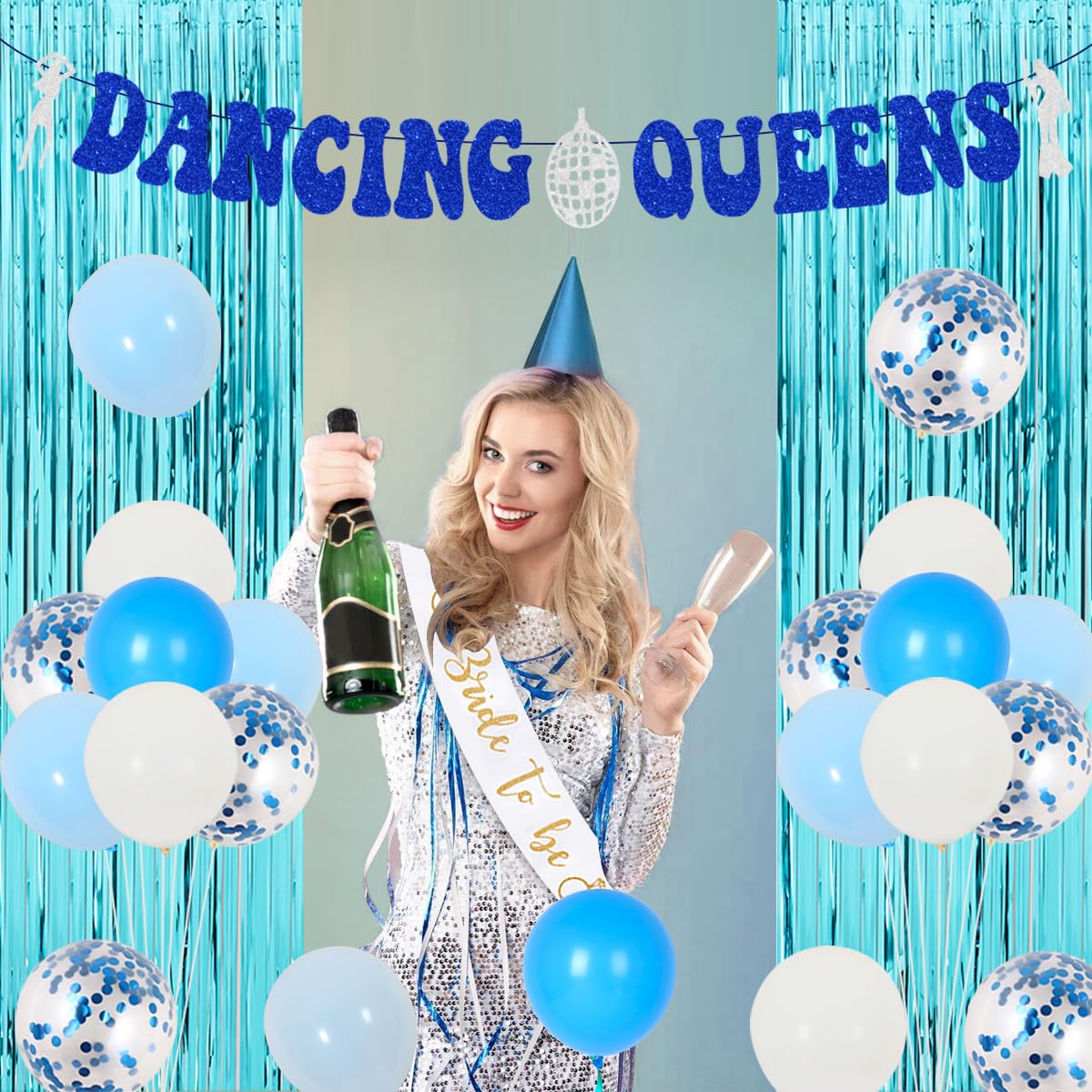 You are the Dancing Queen Decoration Dancing Queen Bachelorette Party Decorations Disco Party Decors with Dancing Queen Banner Blue Rain Curtain for Bridal Shower Disco Bachelorette Party