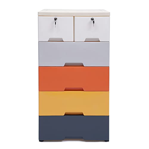Plastic Drawers Dresser with 6 Drawers, 19.69 x 13.78 x 40.16inches Plastic Tower Closet Organizer with Wheels Suitable for Apartments Condos And Dorm Rooms, Gdrasuya10 (Color A)