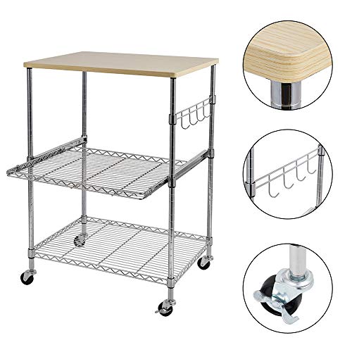 Wire Shelving Unit Adjustable Steel Wire Rack Chrome, Heavy Duty Storage Shelving Unit On 4'' Wheel Casters, Metal Organizer Wire Rack,for Garage Kitchen Living Room (3 Tier - 24W x 18.1D x 33.5H)