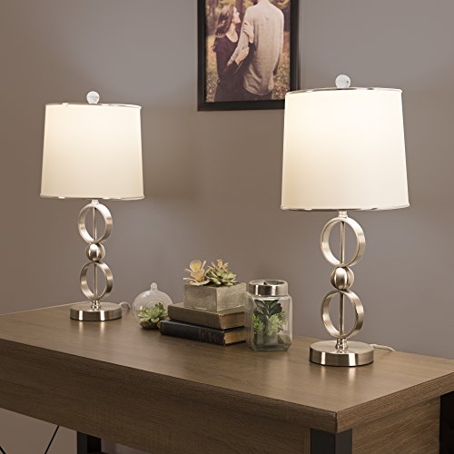 Table Lamps Set of 2, Modern Brushed Steel (2 LED Bulbs included) by Lavish Home - 72-LMP3011 , White