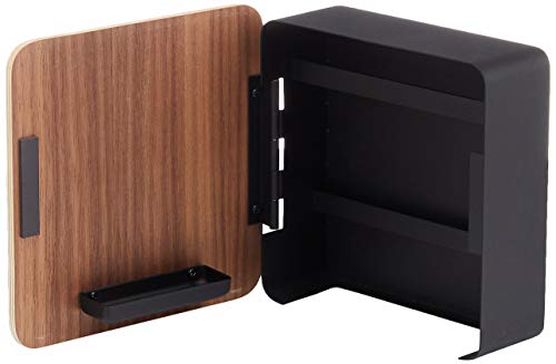 Yamazaki Home Square Magnetic Cabinet Accented Keychain Organizer | Steel + Wood | Key Storage, One Size, Walnut