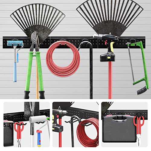Stormann Tool Storage Rack Wall Mount Garage Tool Organizer Heavy Duty 16 Hooks Max Load to 600lbs for Power Tools, Shovels, Rakes, Brooms, Weeder, Leaf Blower ,and More