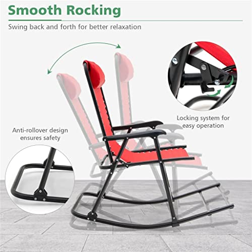 YEBDD 2 Piece Patio Camping Rocking Chair Folding Rocking Chair Footrest