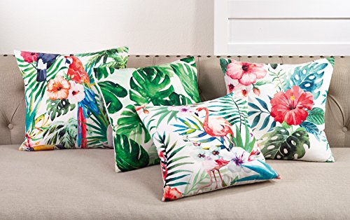 SARO LIFESTYLE 1456.M18S Indoor/Outdoor Tropical Flamingo Print Poly Filled Throw Pillow, Multi, 18"