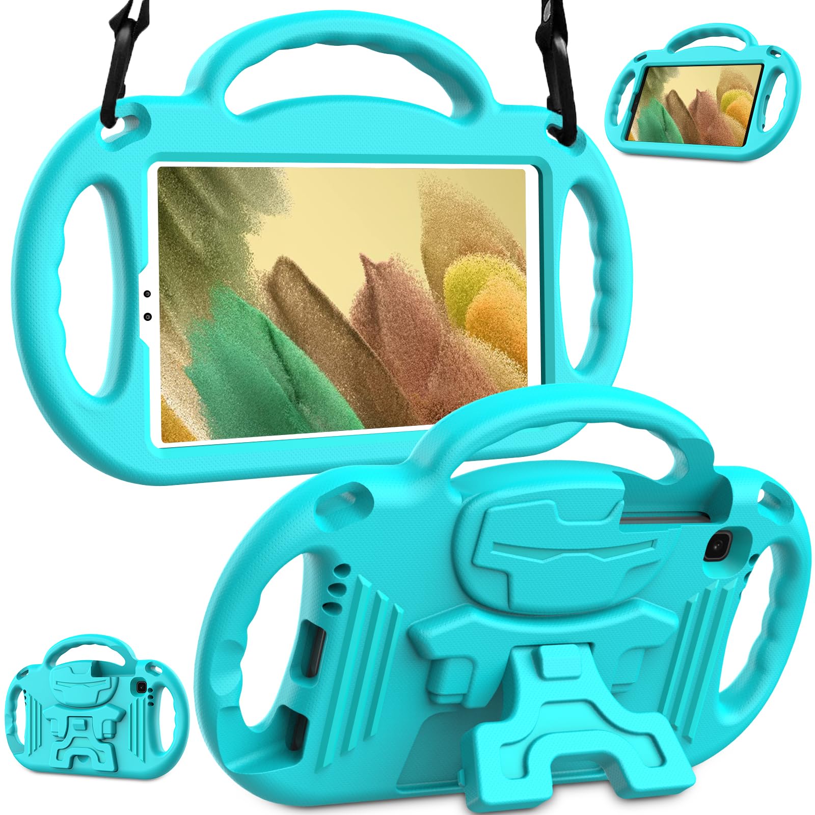 LTROP Shockproof Kids Case for Samsung Galaxy Tab A7 Lite (8.7-inch) 2021 Model SM-T220 / T225 / T227 with Handle Stand & Shoulder Strap, Blue