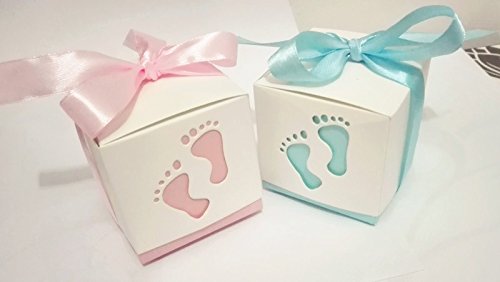 Since 50pcs Baby Shower Ribbon Favour Gift Candy Boxes Wedding Favors and Gifts for Wedding (Pink)