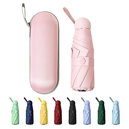 TIME LOVER Compact Travel Sun & Rain Umbrella Windproof Portable Mini Folding Umbrella for Girls Women (Pink)