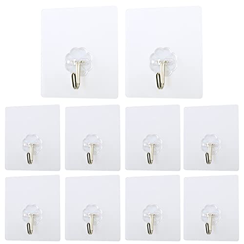 ZCgel Adhesive Wall Hooks - 10 Pack Heavy Duty 15lb(Max, Transparent Removable Utility Hooks Waterproof Sticky Hooks for Hanging Decoration Bedroom Bathroom Kitchen Garage