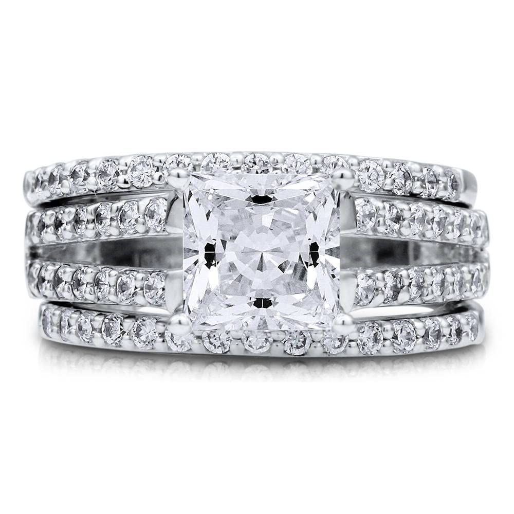 BERRICLE Sterling Silver Solitaire Wedding Engagement Rings 2 Carat Princess Cut Cubic Zirconia CZ Statement Split Shank Ring Set for Women, Rhodium Plated Size 7