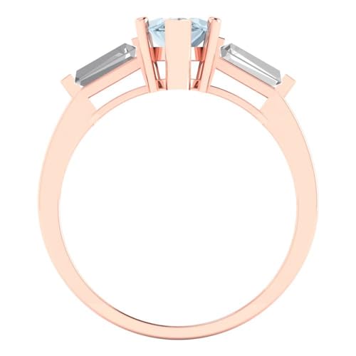 Clara Pucci 2 ct Marquise cut 3 stone Solitaire Genuine Natural Aquamarine Engagement Promise Anniversary Bridal Ring 18K Rose Gold 5.25