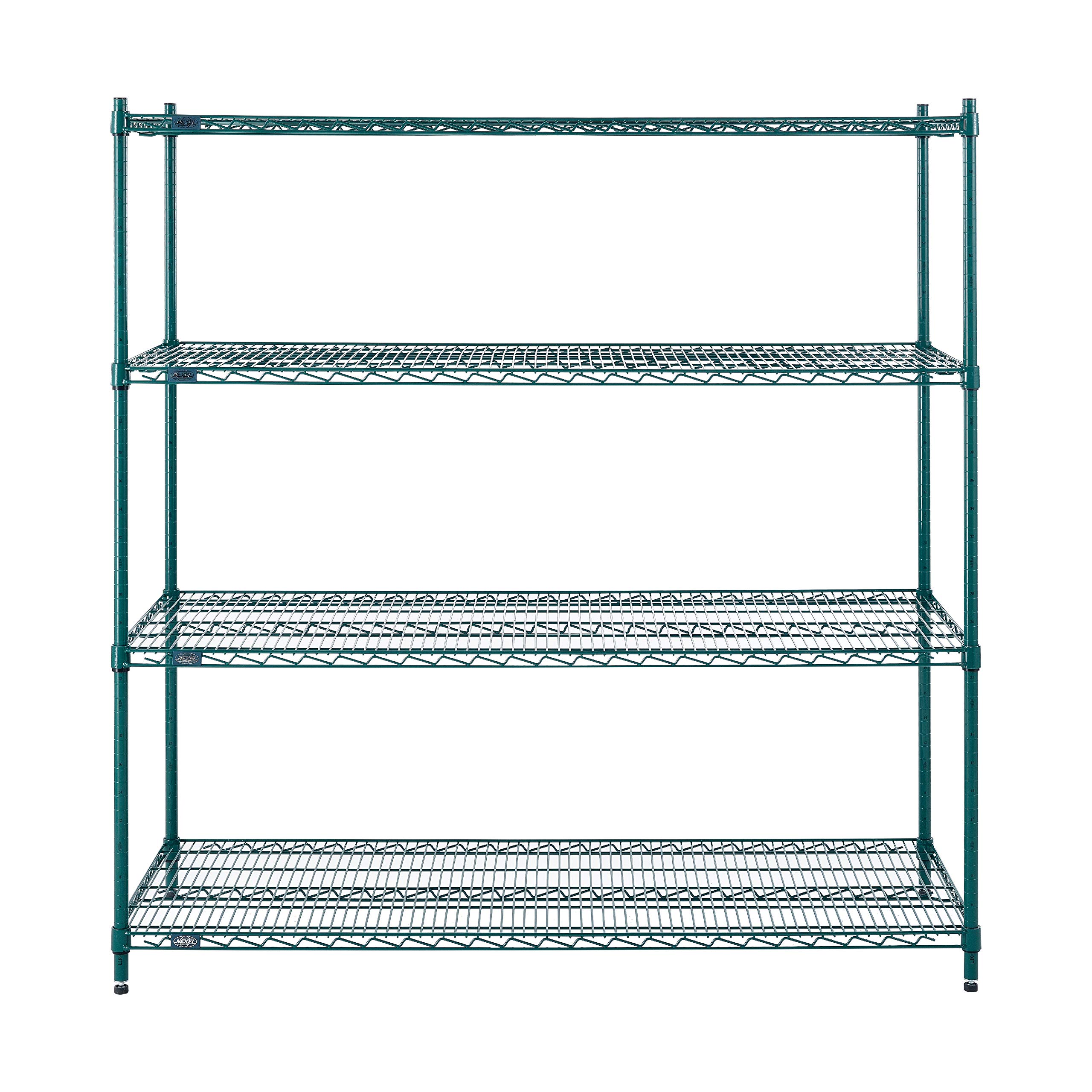 Nexel Poly-Green Adjustable Wire Shelving Unit, 4 Tier, Heavy Duty Commerical Storage Organizer Wire Rack, 24" x 60" x 63", Green