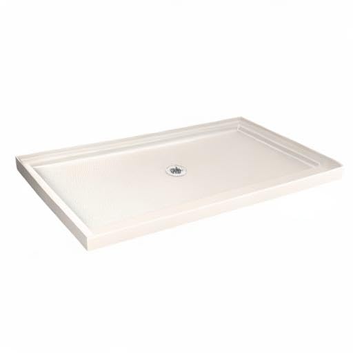 DreamLine SlimLine 34 in. D x 54 in. W x 2 3/4 in. H Center Drain Single Threshold Shower Base in Biscuit, DLT-1134540-22