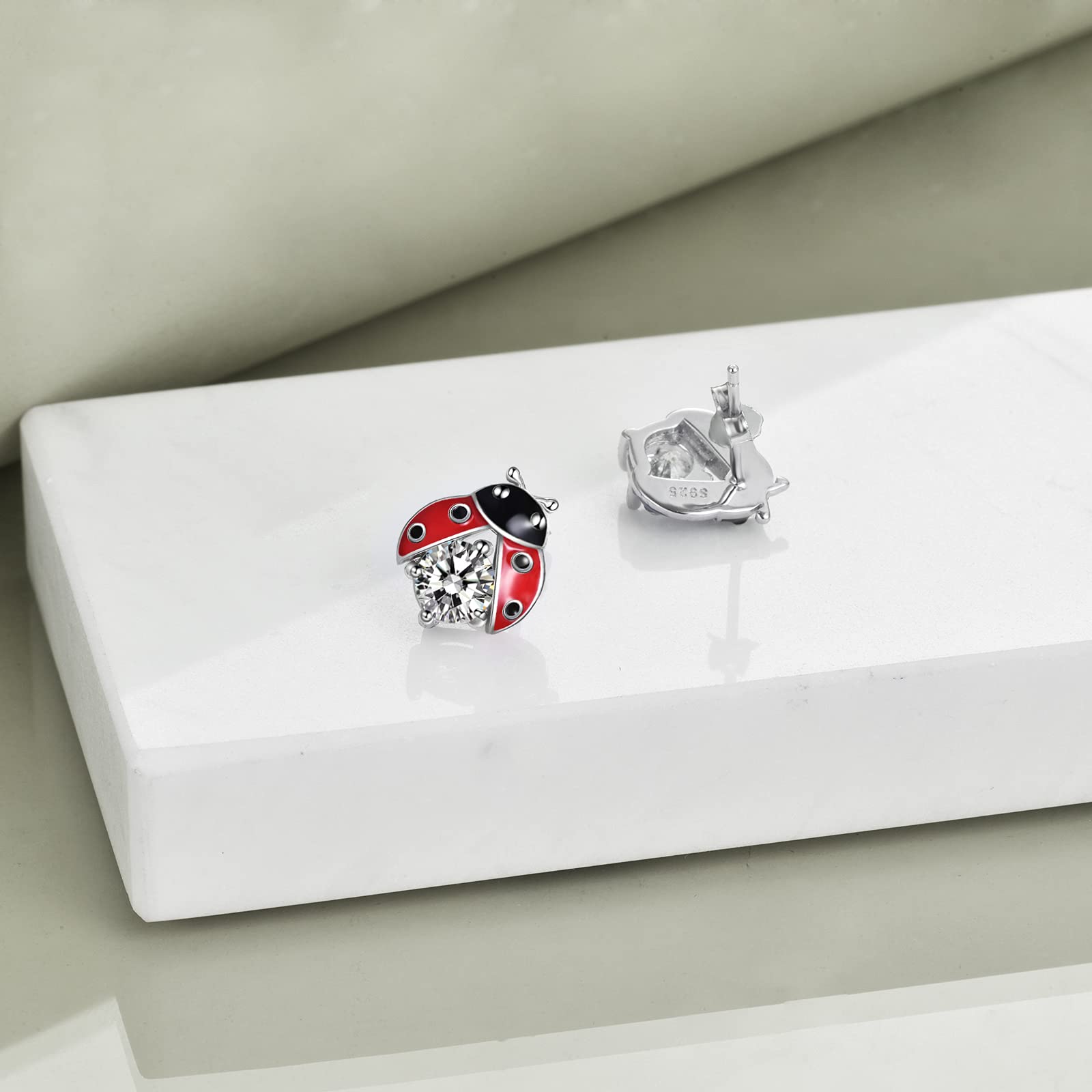 POPLYKE Ladybug Earrings for Women Sterling Silver Cute Ladybug Stud Earrings Jewelry Gifts