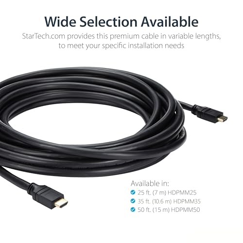 StarTech.com 35ft Plenum Rated HDMI Cable, 4K High Speed Long HDMI Cord w/ Ethernet, 4K30 UHD, 10.2 Gbps, HDCP 1.4, In Wall Plenum HDMI 1.4 Display Cable, HDMI to HDMI Computer to TV Cable (HDPMM35)