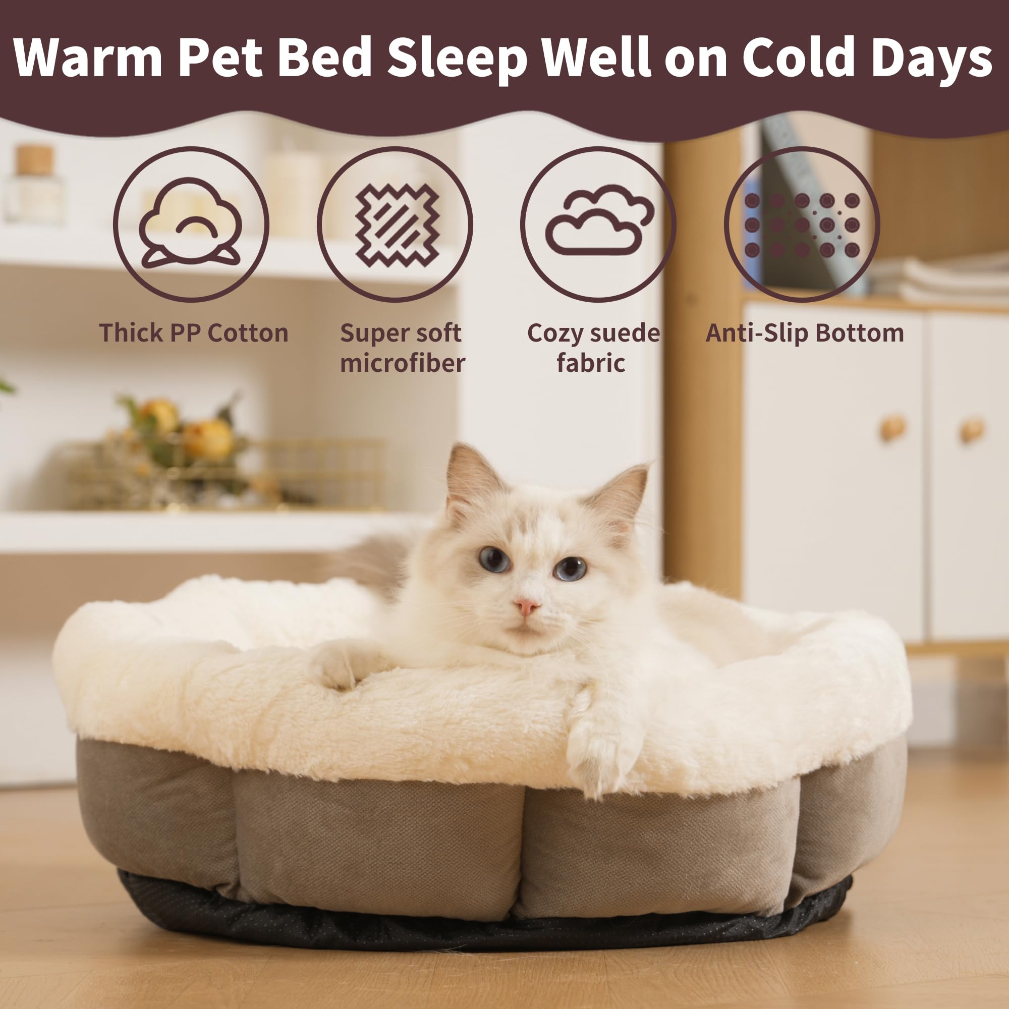 Heated Cats Bed for Kitty and Puppy,Pets Heating Pad, Heated Pets Bed with Thermostat, Washable Indoor Use Heated Cats Bed, Fluffy Warm Cats Heated Bed in Winter(20 Inches)