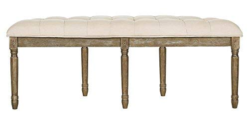 Safavieh Home Collection Abilene Beige and Rustic Oak Tufted Rustic Semi Circle Bench