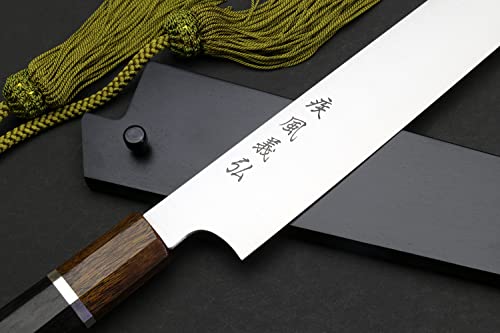 Yoshihiro TM-Hayate ZDP-189 Super High Carbon Stainless Steel Sujihiki Kiritsuke Knife Octagonal Ebony Wood Handle with Sterling Silver Ring (9.5" (240mm))