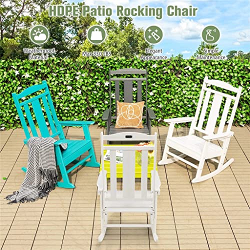 ZJHYXYH Rocking Chair All Weather Rocking Chair High Back Porch White