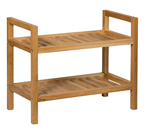 Solid Wood Oak Shoe Rack Organizer with 2 Shelves Hallway Wooden Small Stackable Shoes Storage Stand 2 Tier Fits 4 Pairs Rustic Country Farmhouse Design Space Saving Hall 2 Tiers Home Durable Brown