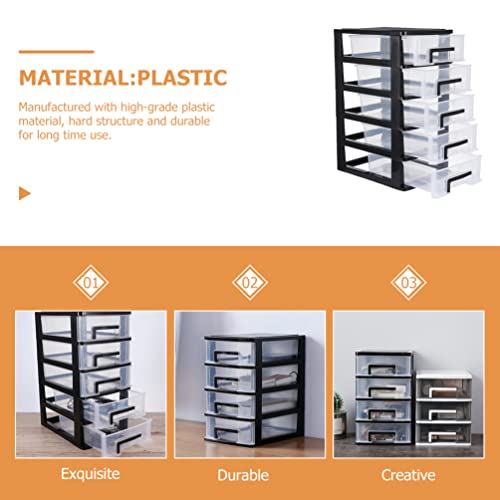 Tofficu 5 Drawer Storage Tower Plastic Storage Multifunctional Storage Cabinet with Clear Drawers Storage Case Organizer for Craft Stationary(Black)