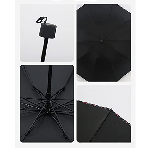Travel umbrella, weatherproof folding umbrella, windproof tri-fold compact lightweight sun umbrella, men and women business umbrella, sun protection and UV protection portable backpack eight-bone umbrella (A-black)