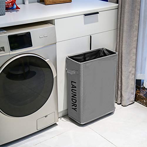 ZERO JET LAG 45L Large Slim Rolling On Wheels Laundry Hamper Basket Tall Dirty Clothes Hamper Clothes Storage Basket Standable Corner Handy Bin Hamper Basket 15×8×22" (22 Inches,Grey)