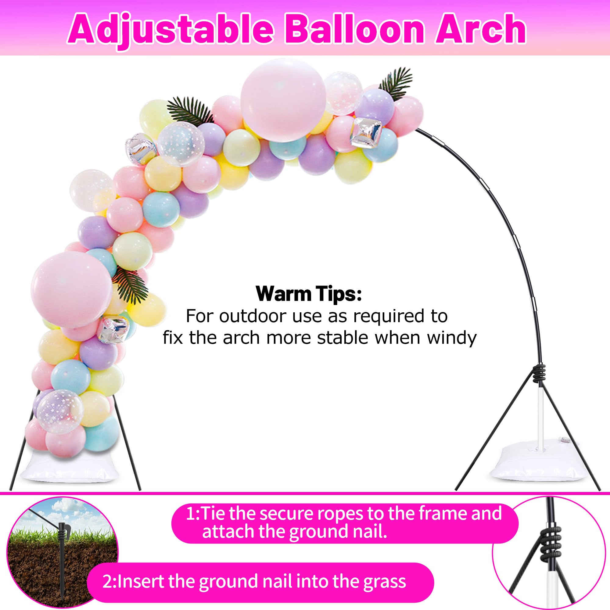 Toosci Balloon Arch Kit 9FT Height & 10FT Width, Adjustable Balloon Arch Stand Set,Balloon Arch Frame with Base for Wedding Baby Shower Birthday Party Supplies Decorations