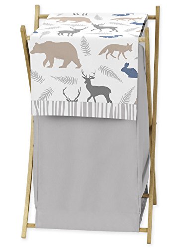 Sweet Jojo Designs Baby Children Kids Clothes Laundry Hamper for Blue Grey and White Woodland Animals Bedding Set