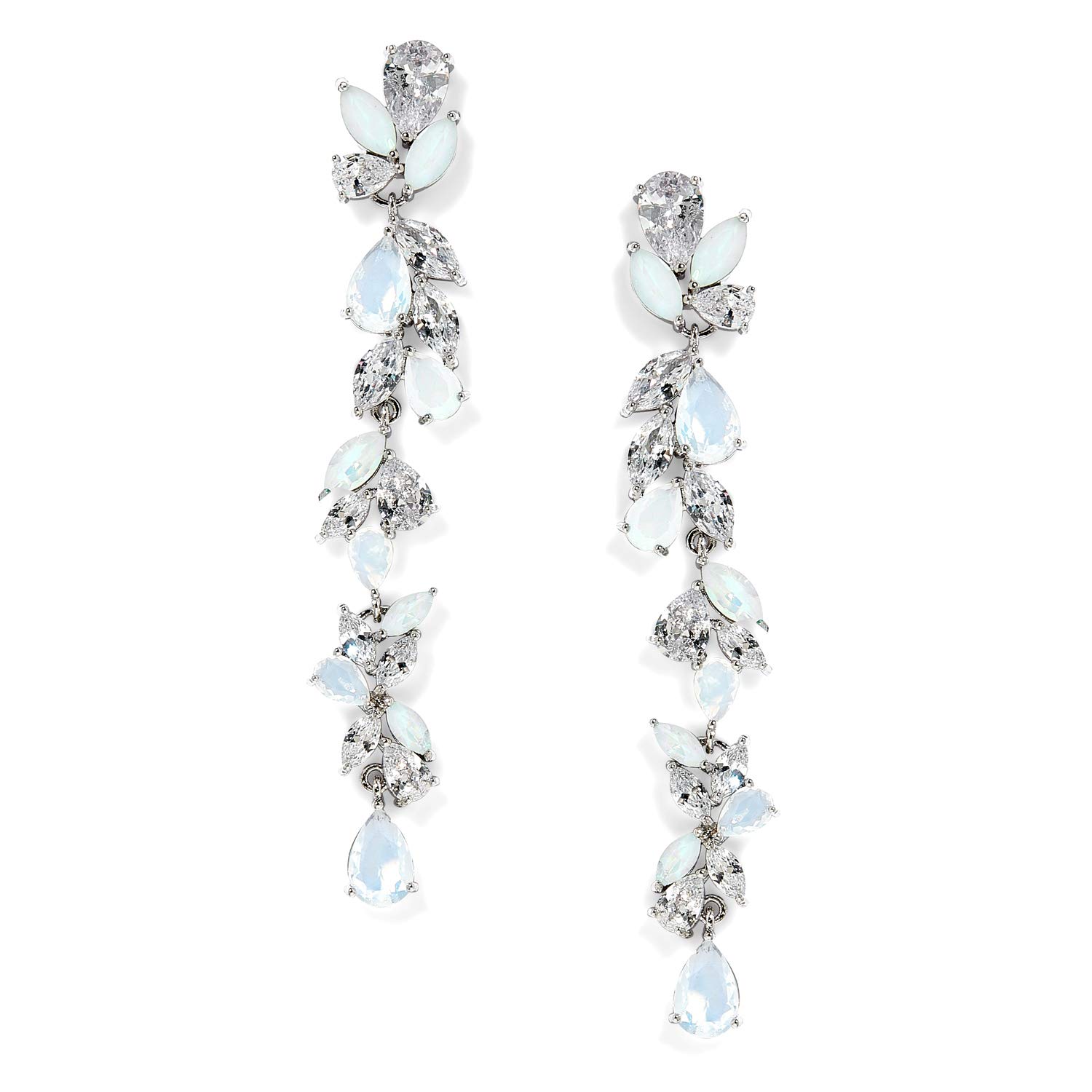 Mariell Opal Cubic Zirconia Crystal Wedding Dangle Earrings for Brides, Prom, Bridesmaids, Jewelry Gift