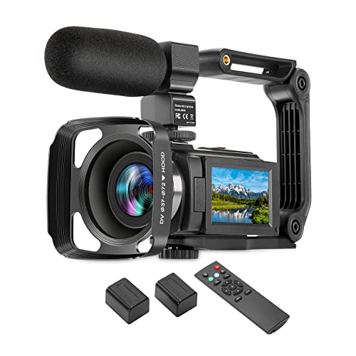 WZX 4K Video Camera Camcorder, Ultra HD WiFi 60FPS 48MP 16X Digital Zoom, Touch Screen Night Vision Vlogging Camera, YouTube Camera with External Microphone, Remote Control, Lens Hood, Stabilizer