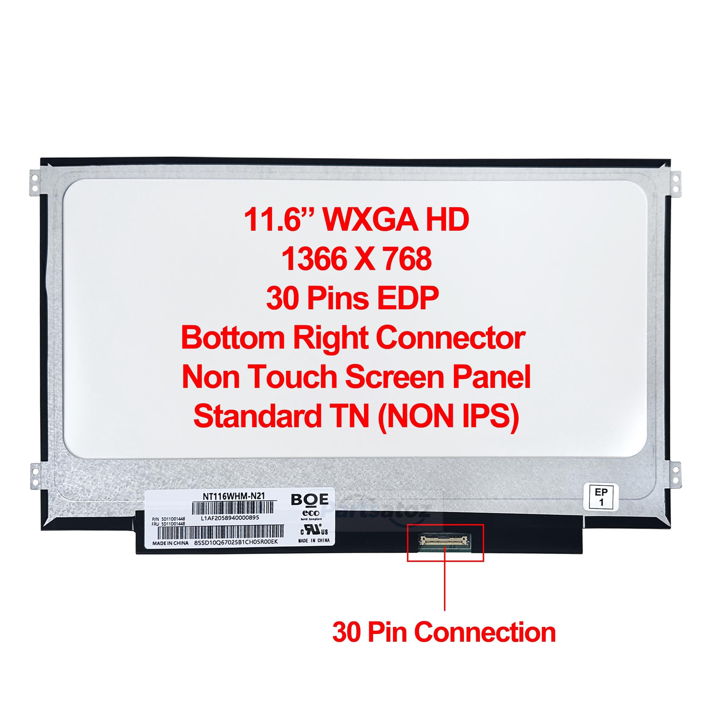 Rinbers 11.6" HD 30Pins Non Touch LCD Screen Display LED Panel Replacement for Dell Chromebook 11 3120 P22T 3180 3181 3100 5190 3110 P29T Latitude 3150 3160 3189 3190 for Acer C731 C732 C733 C734 C736