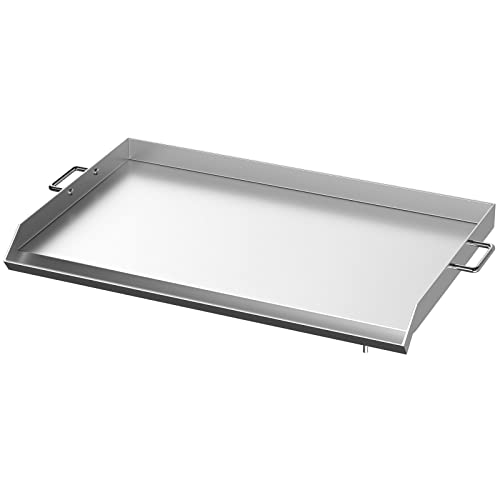 VEVOR Stainless Steel Griddle,32" X 17" Universal Flat Top Rectangular Plate, BBQ Charcoal/Gas Grill with 2 Handles and Grease Groove with Hole,Grills for Camping, Tailgating and Parties