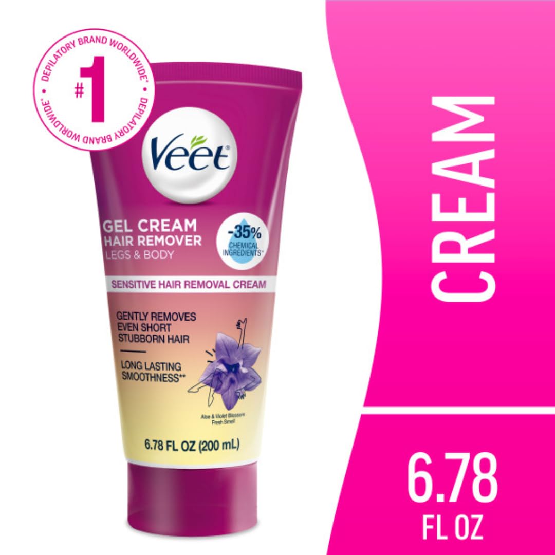 Veet Sensitive Skin Formula with Aloe Vera and Vitamin E, Dermatologically Tested Hair Removal Gel Cream 6.76 Fl Oz. for Legs & Body (6 Pack)
