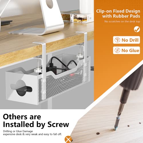 Under Desk Cable Management Tray, No Damage to Desk,Standing Desk Cable Organizer, Quszmd Under Desk Cord Organizer,Under Desk Wire Management Tray - Easy to Install