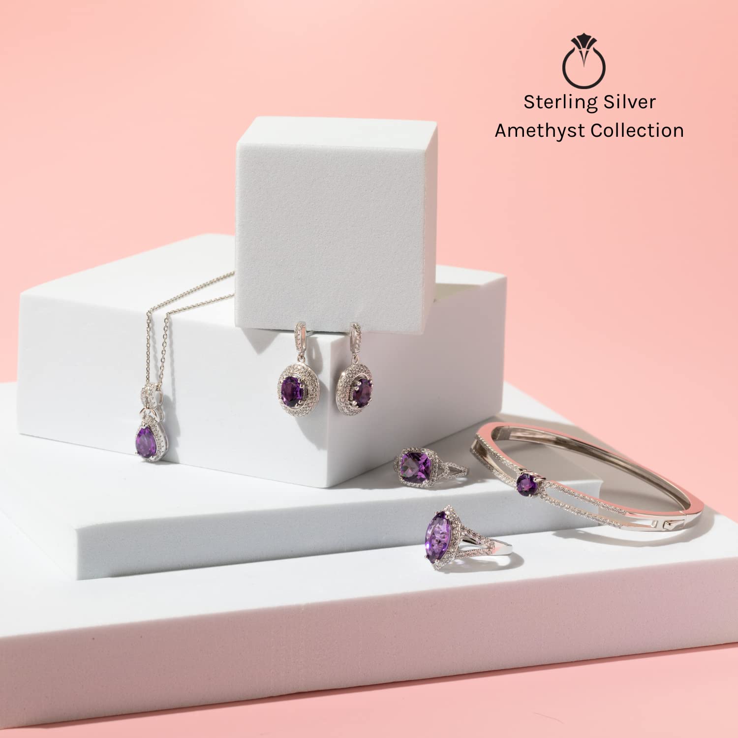PEORA Amethyst Engagement Ring in Sterling Silver, Classic Designer Solitaire, Princess Cut, 7mm, 1.50 Carats, Comfort Fit, Size 8
