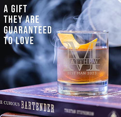 Personalized Etch 11oz Custom Whiskey Glass, Whiskey Gifts for Men, Bourbon Glass Engraved, Birthday Gifts for Men Dad Husband Groomsmen Gifts, Customized Monogram Gifts, Halpert