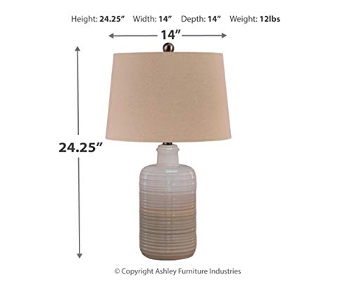Signature Design by Ashley Marnina 25.5" Neutral Ceramic Table Lamp Set, 2 Count, Taupe