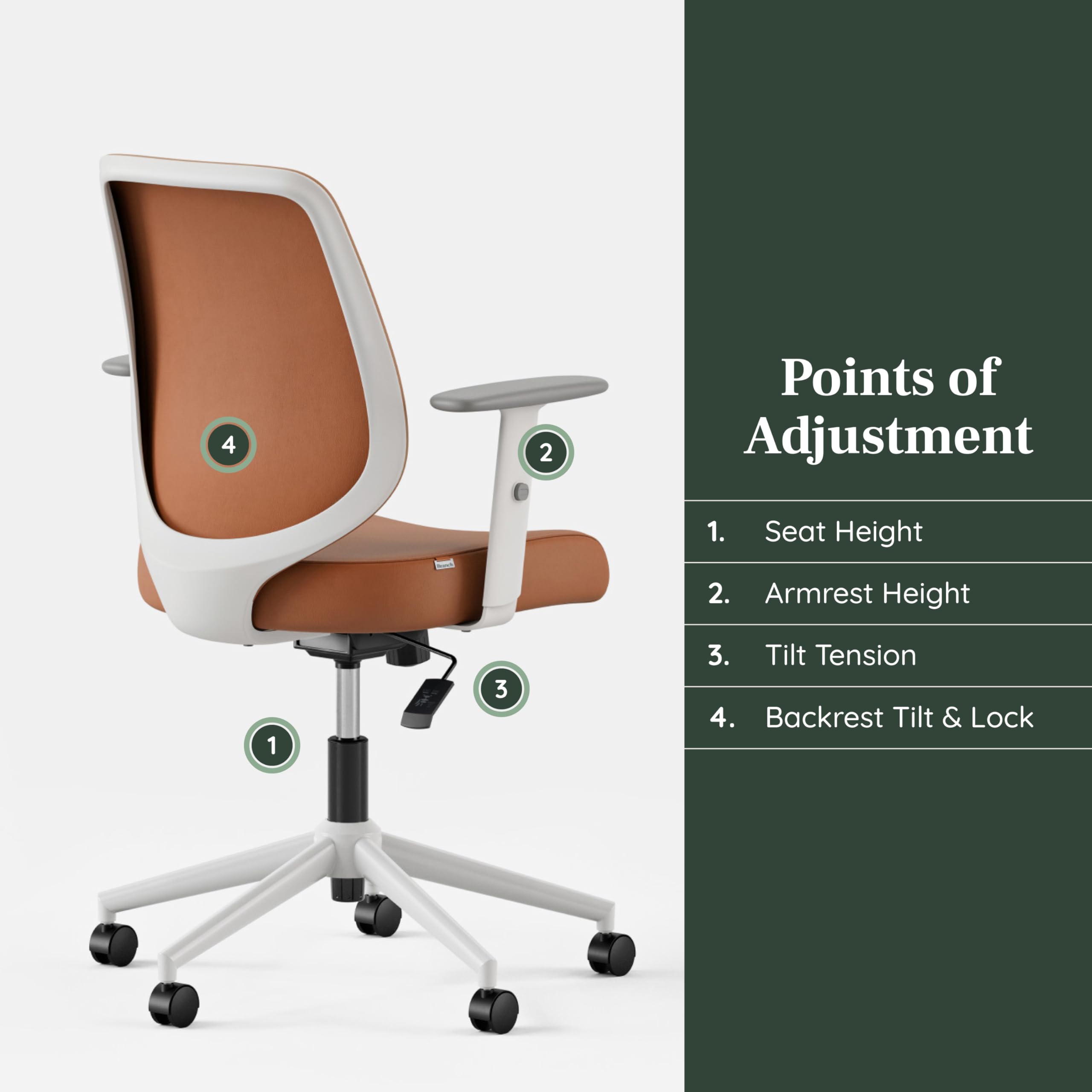 Branch Daily Chair - Vegan Leather Office Chair with Swivel, Lumbar Rest, and Adjustable Armrests - Comfortable Seating for Improved Posture and Productivity - Dune