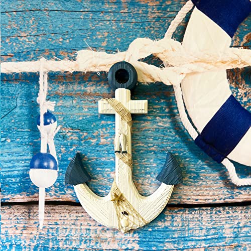 Rainbow Handcrafts Nautical Rustic Wooden Anchor with Rope Crosses Wall Art Decor,Boat Wheel,Hanging Wood Crossbar Anchor Decorative Home Bathroom Office Beach Theme Decoration 18''H (White)