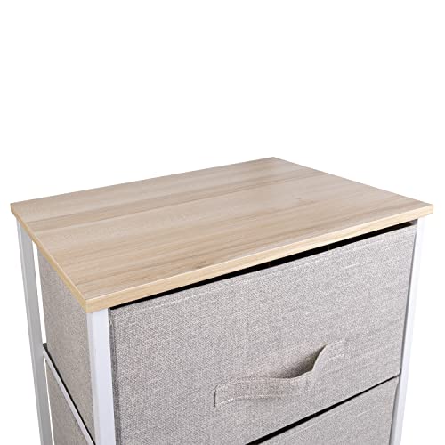 Simplify 3 Tier Vertical Storage Chest | Dresser | Nightstand | Fabric Drawers | Sturdy Steel Frame | Organizer | Bedroom | Closet | Easy to Assemble | Beige