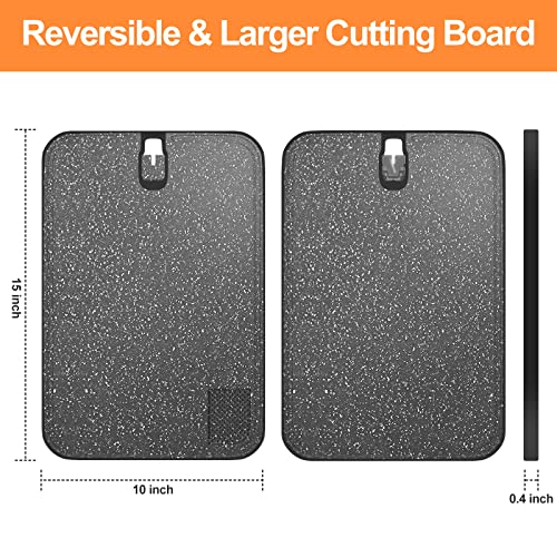 Viretang Plastic Cutting Board, 1 Pieces Dishwasher Safe Cutting Boards for Kitchen with Juice Grooves, Non-Slip, Reversible and Knife-Friendly with Built-in Sharpener & Grinding Area(Black)
