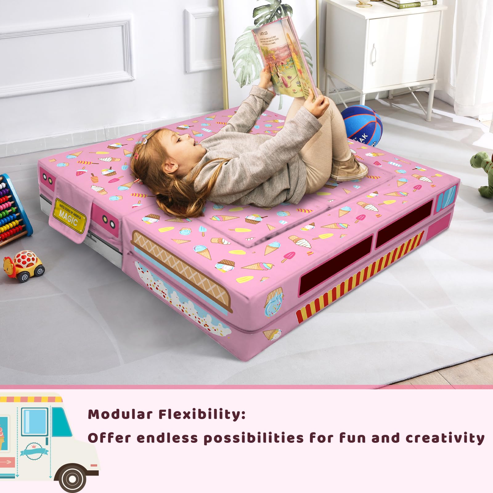 Hän Babos Kids Couch Sofa, Modular Toddler Couch, Convertible Kids Couch, Waste Collection Vehicle -Themed Modular Sofa for Boys and Girls, Sofa Bed for Bedroom