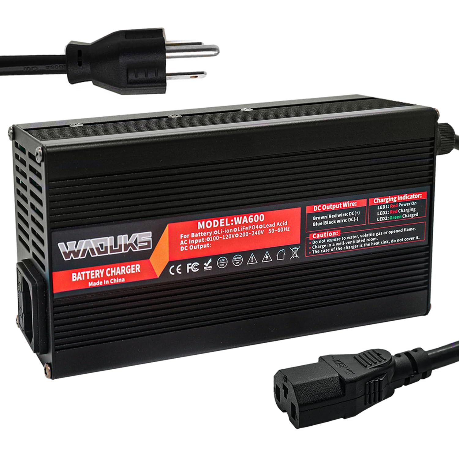 WAOUKS 58.8V 10A Charger DC 58.8V Li-ion Battery Charger Used for 14S 52V 51.8V Lithium Battery Pack Charger with Cooling Fan Smart Charger Output C13 PING Connector