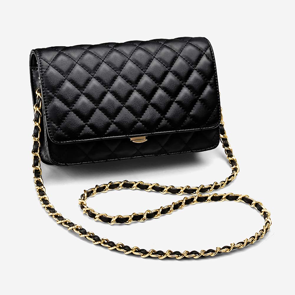 Glamorstar Gold Purse Chain Straps Woven Leather Crossbody Replacement Straps for Handbag Wallets Clutch Bags Black 120cm/47in