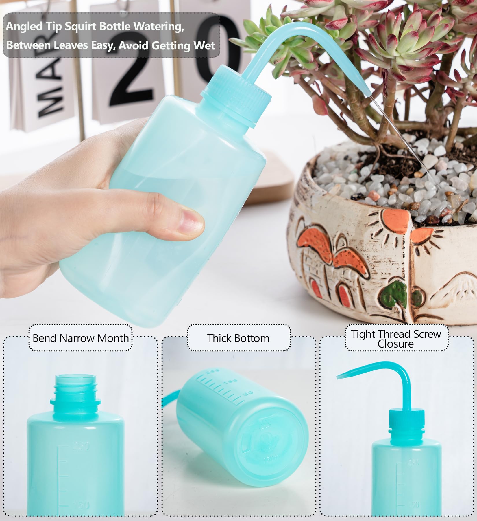 Tattoo Wash Bottle- Melphoe 2Pcs 250ml Water Squirt Bottle Succulent Watering, Safety Rinse Bottle Watering Tools, Tattoo Supplies, Irrigation Squeeze Sprinkling Can Wash Plant Bottle (Blue)