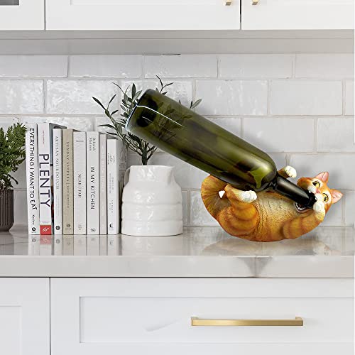 World of Wonders Orange Tabby Cat Decorative Wine Bottle Holder | Wine Bottle Holder for Cabinet | Cat Mom Wine Accessories | Cat Statues Resin Table Top Wine Holders - 9"