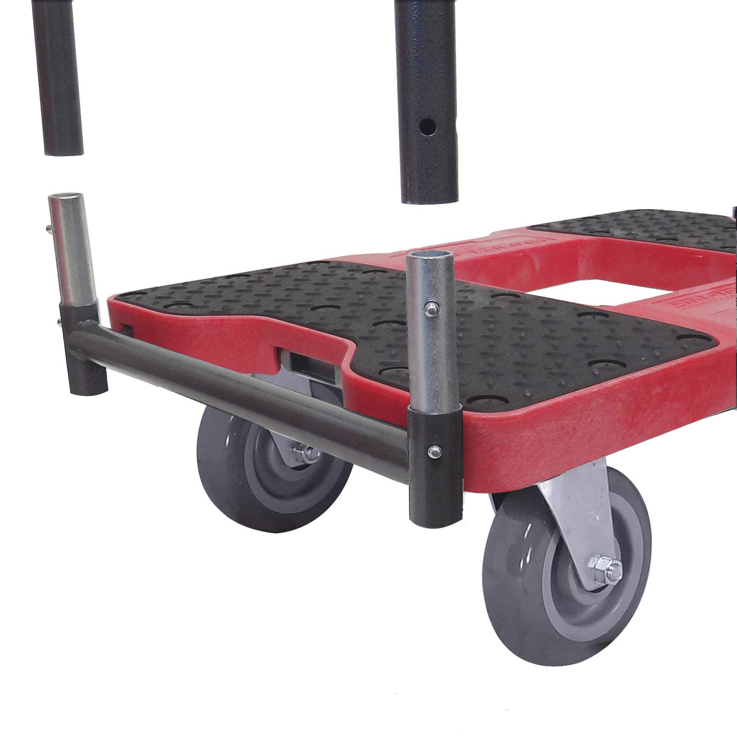 SNAP-LOC 1800 LB Super-Duty Push CART Dolly RED with Steel Frame, 6 inch Casters, Push Bar and Optional E-Strap Attachment