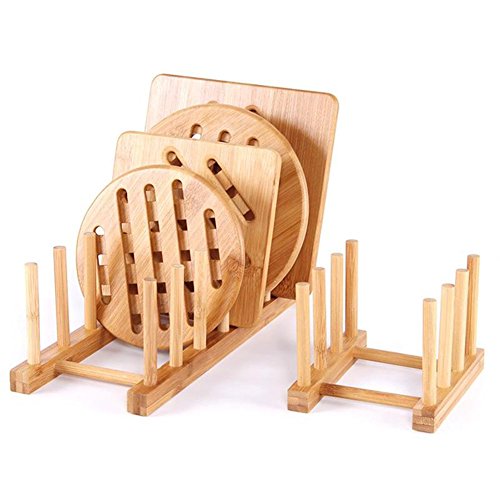 YWSHF Bamboo Wooden Dish Rack Dishes Drainboard Drying Drainer Storage Holder Stand Kitchen Cabinet Organizer for Dish,Plate,Bowl,Cup Pot,Lid,Book