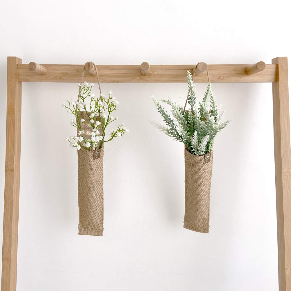 SNAIL GARDEN 2 Pack 12.5" H Wall Vases for Flowers, Wall Hanging Vase Fabric Wall Flower Vase Wall Decor for Living Room,Bedroom, Office and More(Burlap)