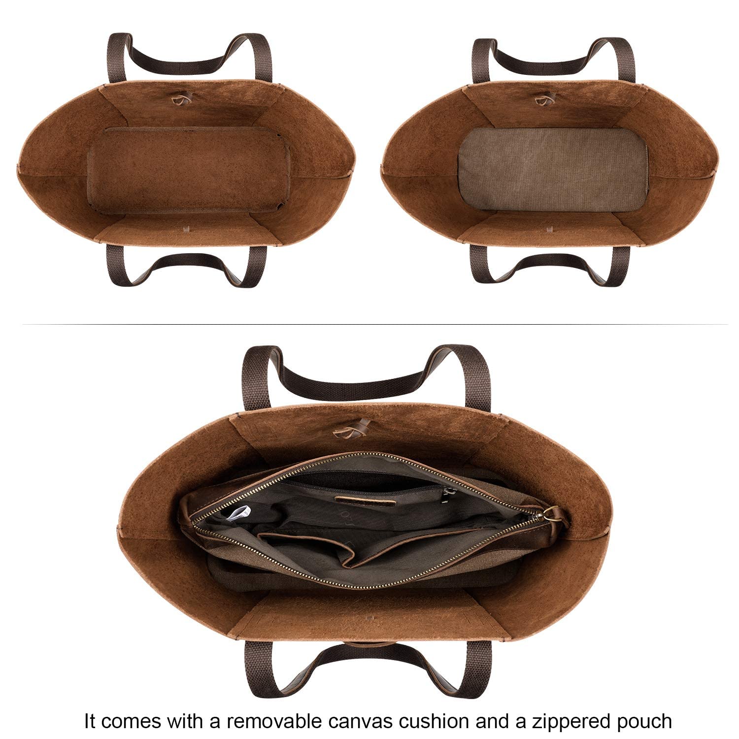 S-ZONE Vintage Genuine Leather Tote Bag for Women Large Shoulder Purse Handbag with Clutch Bag